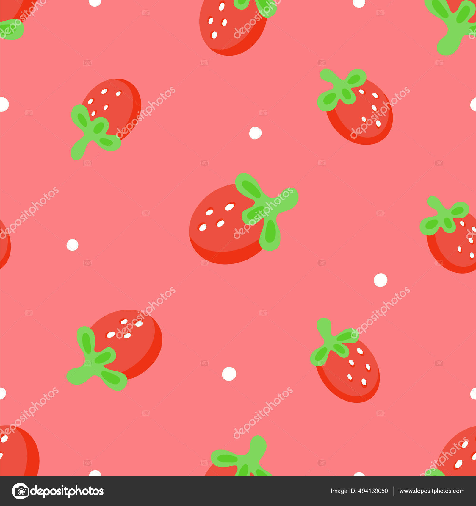 Strawberry Seamless Pattern White Dots Delicious Strawberries Randomly ...