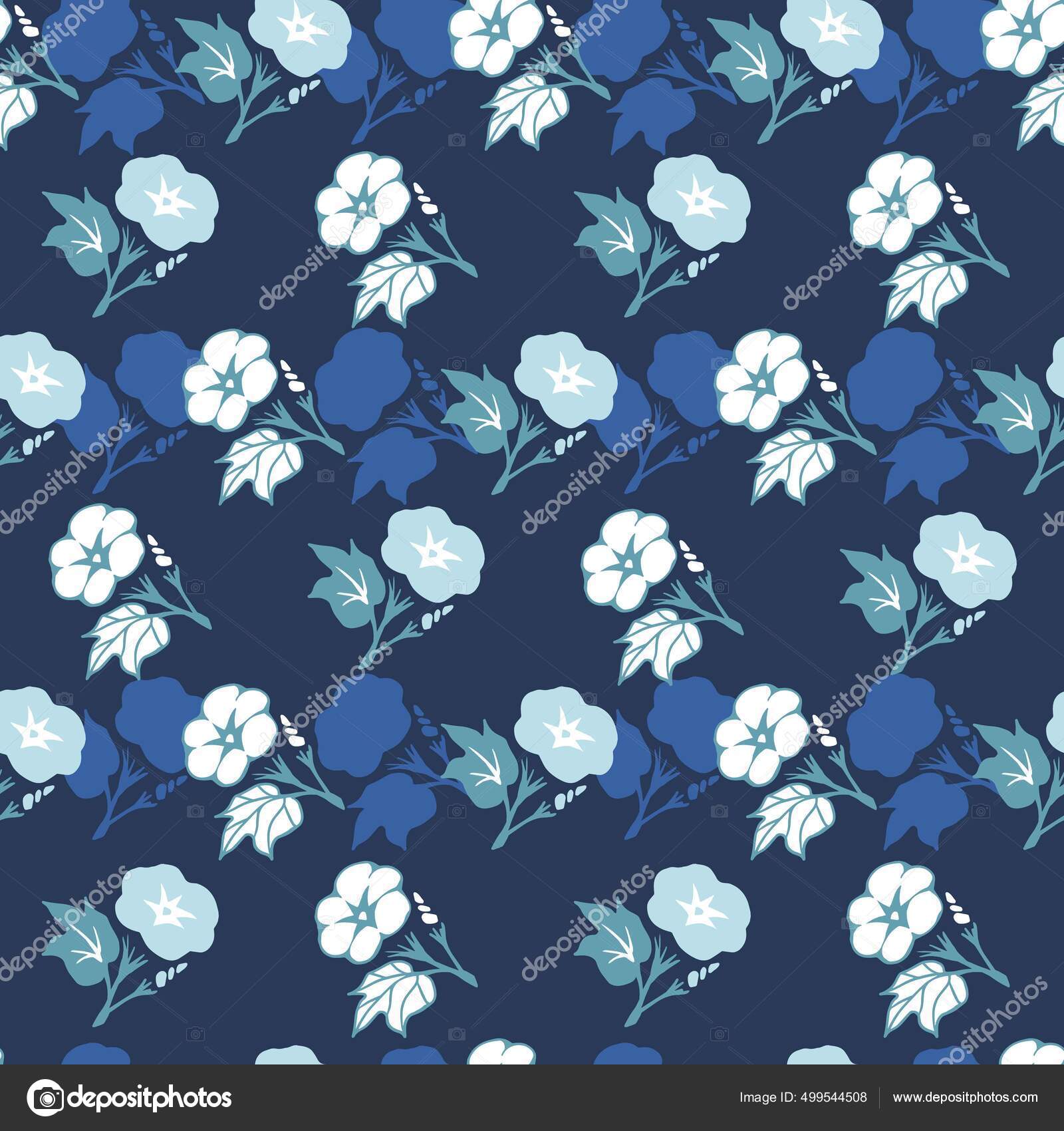 Abstract Morning Glory Flower Vector Silhouette Art Seamless Pattern ...