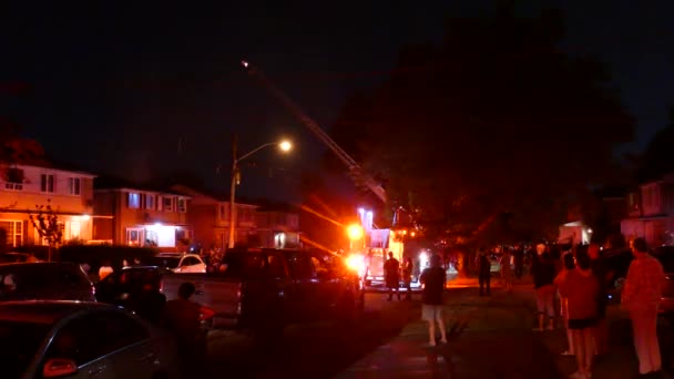 High Raised Fire Ladders Burning Building Many Civilians — Stock Video ...