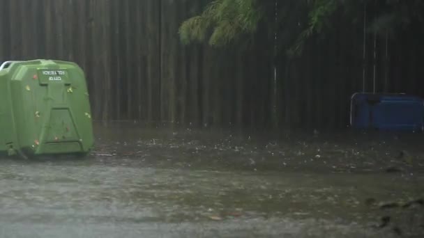 Hurricane Flooding Closeup Floating Trash Can — Stock Video ...