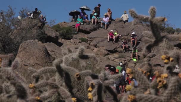 Spectators Watching Mountain Bikers Riding Rock Obstacle Desert Arizona ...