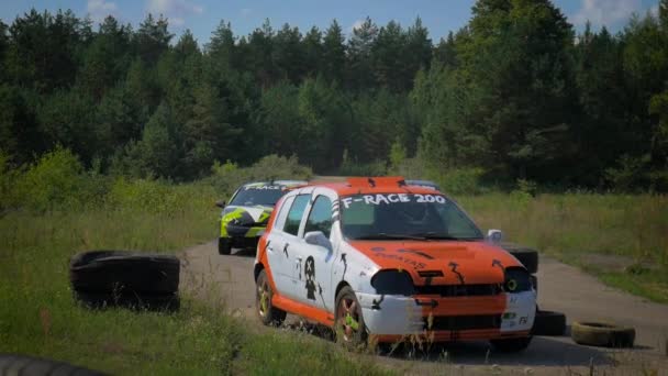 Cars Passing Obstacle Track Slow Motion Speed Ramp — Stock Video ...