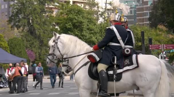 Two Spanish Guards Wearing Traditional Outfits Sit White Horses Start ...