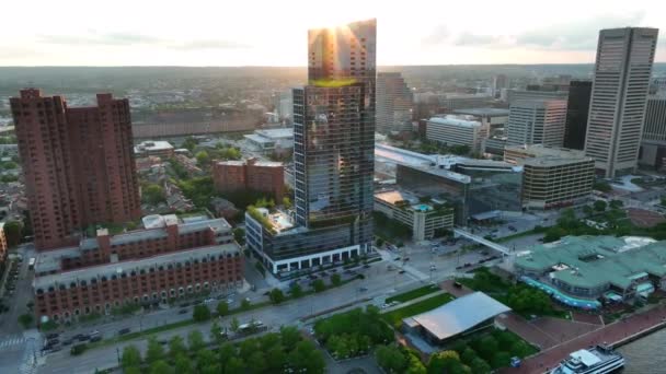 Skyscraper Towers Baltimore Maryland Inner Harbor Pullback Aerial ...