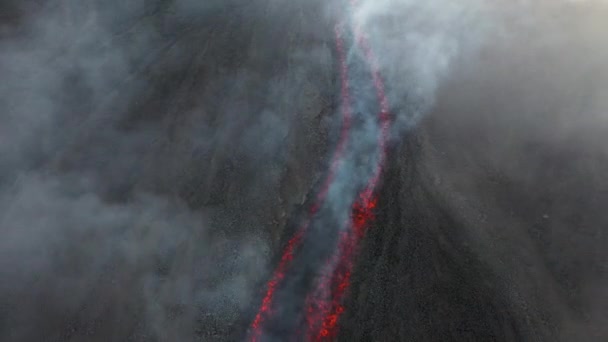 Epic Downward Angle Lava Magma Drone Shot Smoke Steam Rising — Stock ...