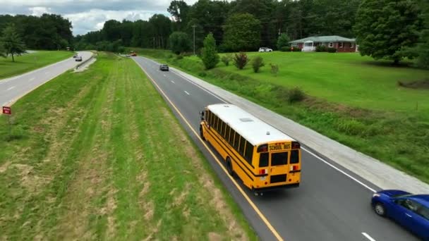 Aerial Tracking Shot School Bus Two Lane Highway Public Transportation ...