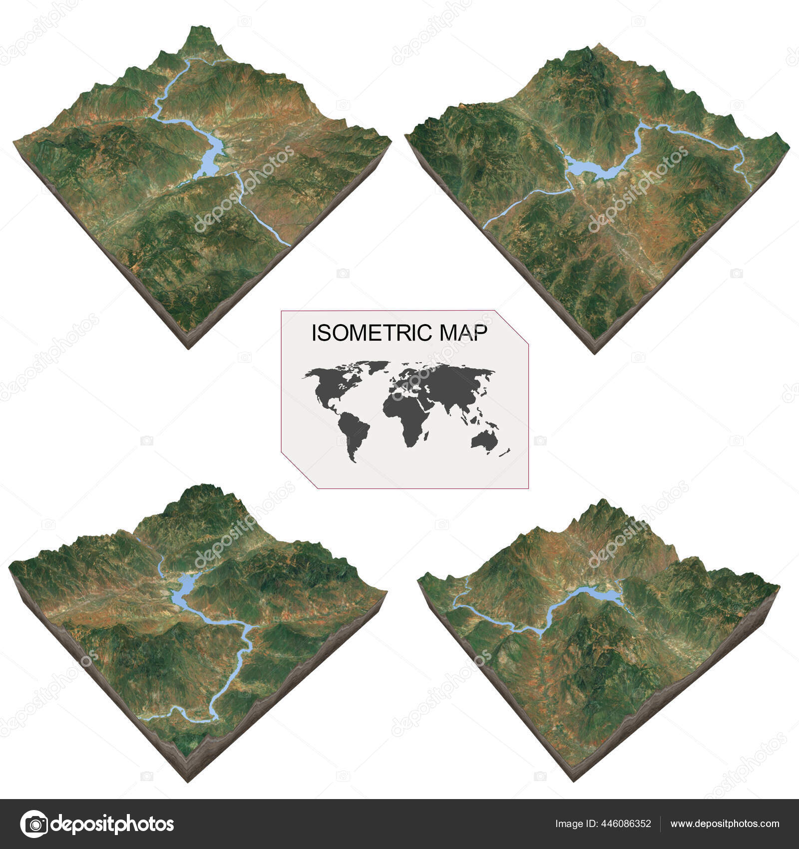 Isometric Map Virtual Terrain Infographic White Background Stock Photo ...
