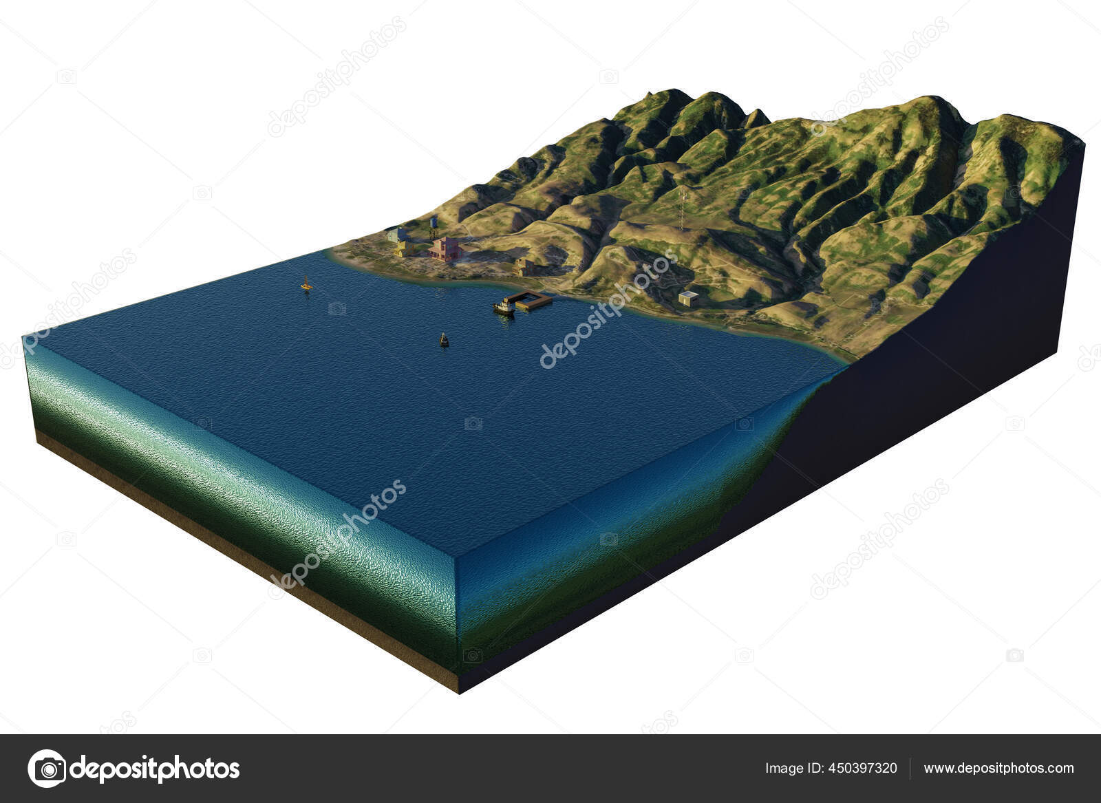 Map Terrain Infographics Cutout Map Terrain White Background Waterfront ...