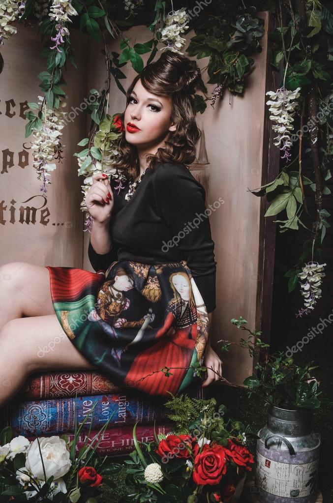 Romantic beautiful girl holding rose flower. Fashion style about ...