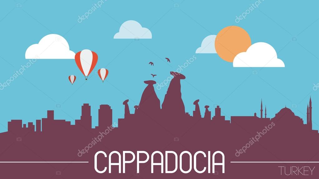 Cappadocia Turkey skyline silhouette flat design vector illustration ...