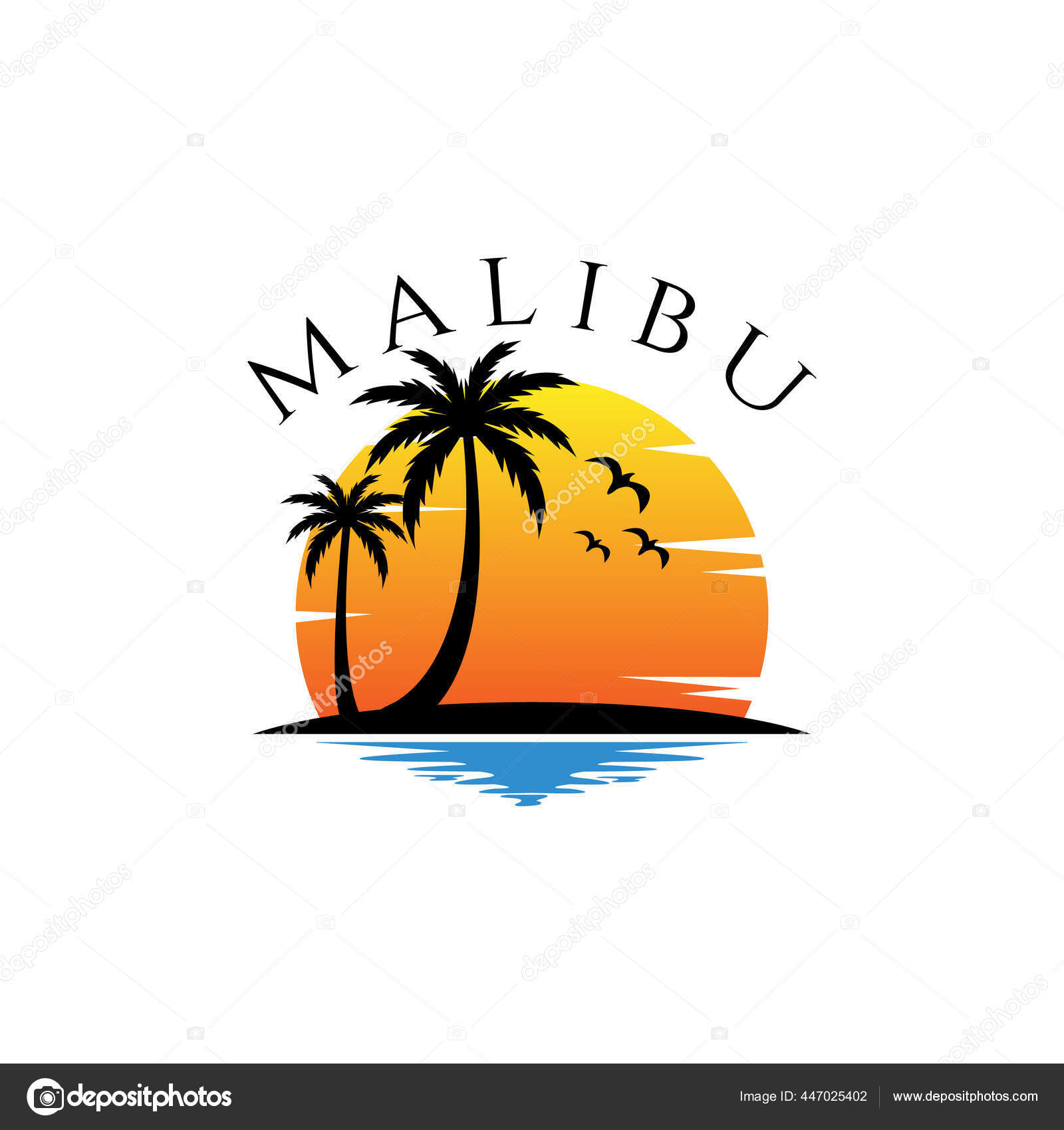 Malibu Beach Tema Vector Logo Ilustraciones Diseño Vector de stock ...