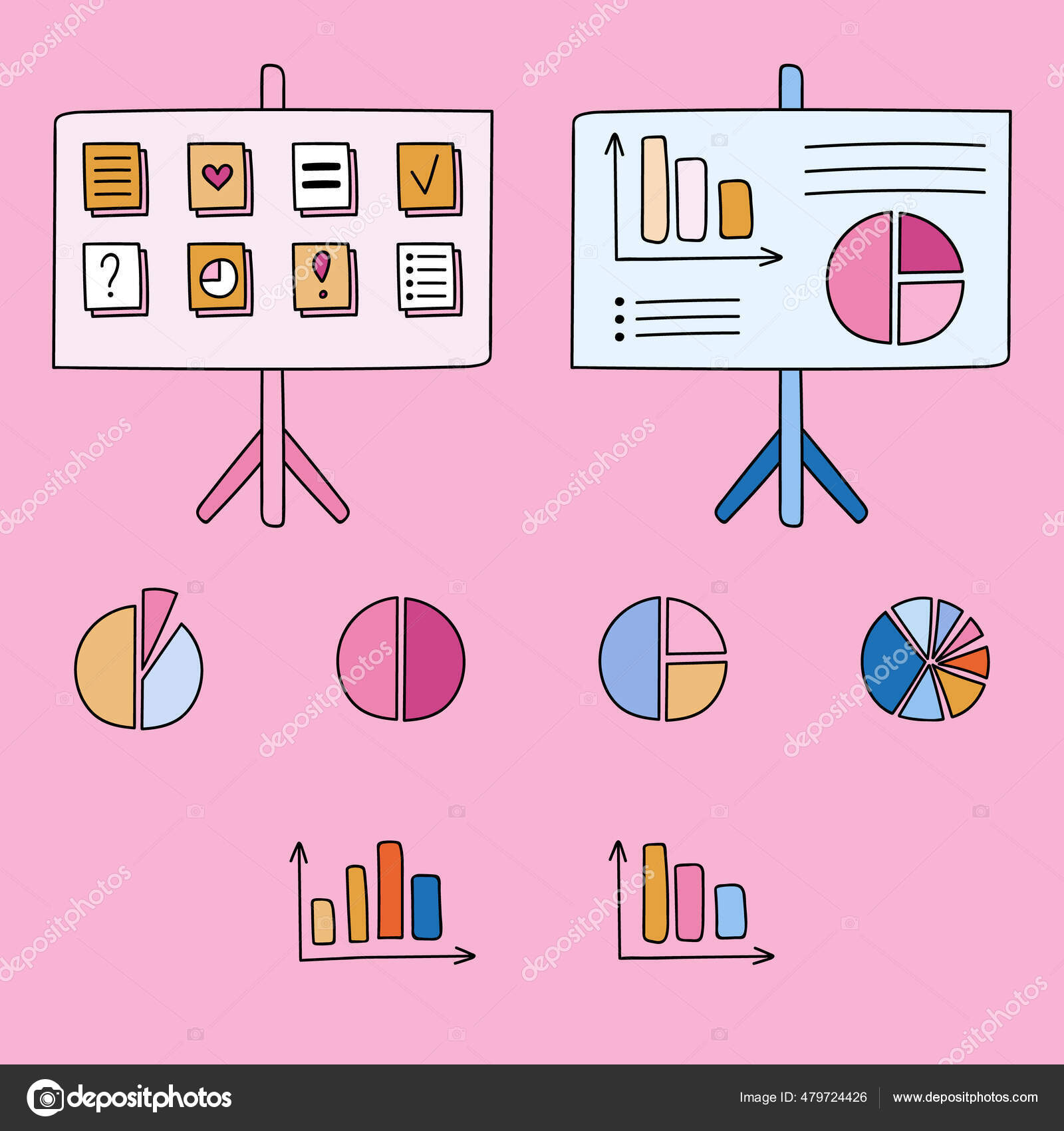 Cute Hand Drawn Clipart Set Chart Diagram Flipchart Infographic ...