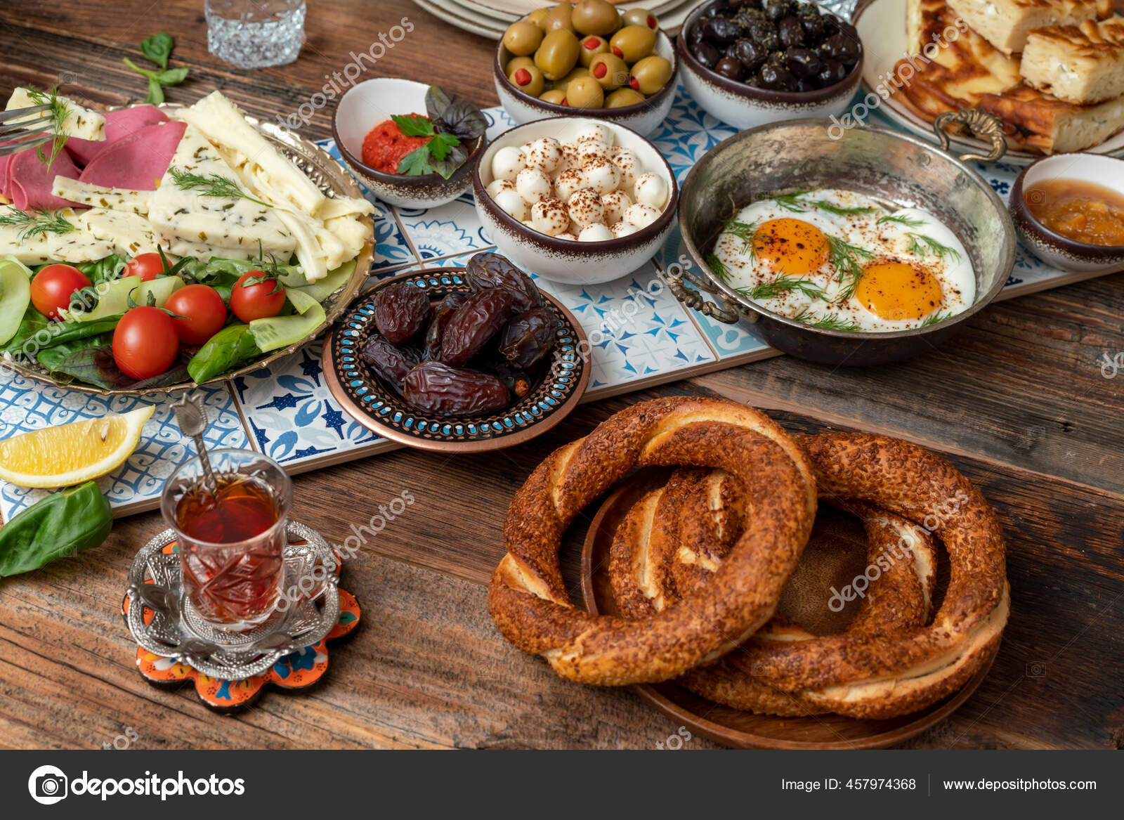 Delicious Rich Traditional Turkish Breakfast Include Tomatoes Cucumbers ...
