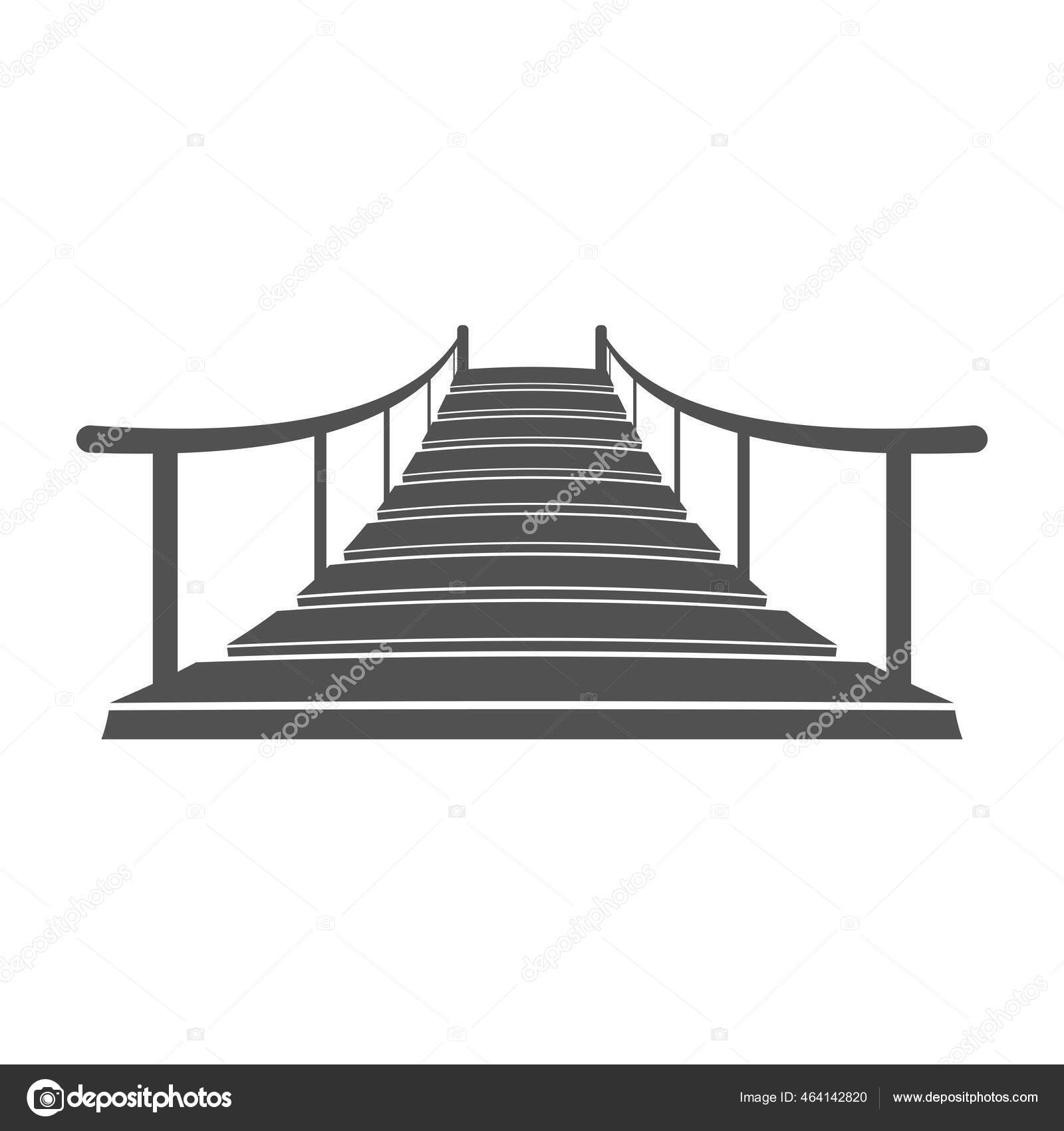 Wooden Suspended Bridge Ravine Icon Flat Style Vector Illustration ...