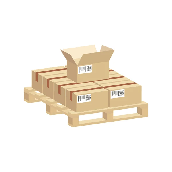 Paquetes de envío en cajas de cartón, embaladas en paleta aislada sobre ...