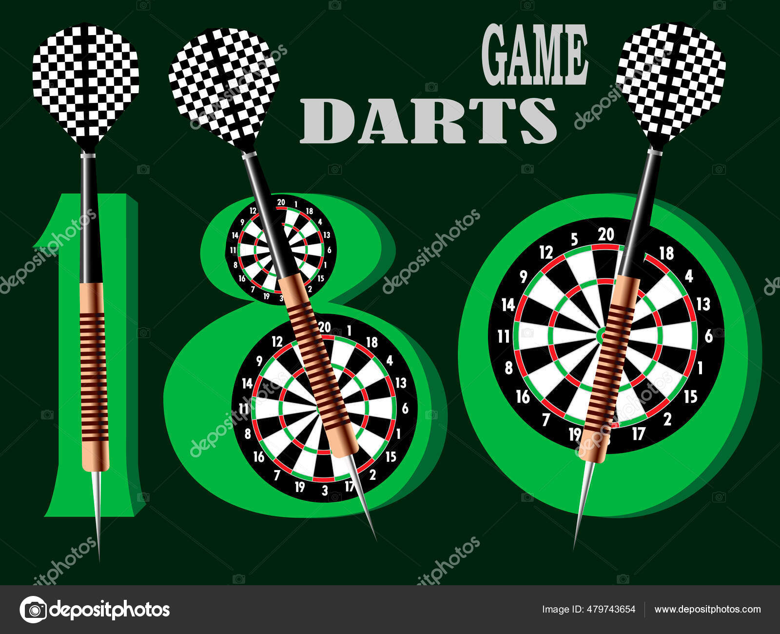 Vector Illustration Image 180 Points Game Darts Form Banner Prints ...