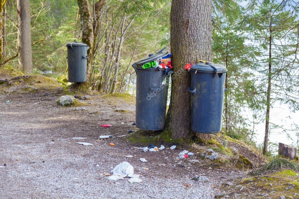Overflowing trash can in the forest — Stock Photo © helmut1979 #105190408 Overflowing trash can in the forest — Stock Photo © helmut1979 #105190408