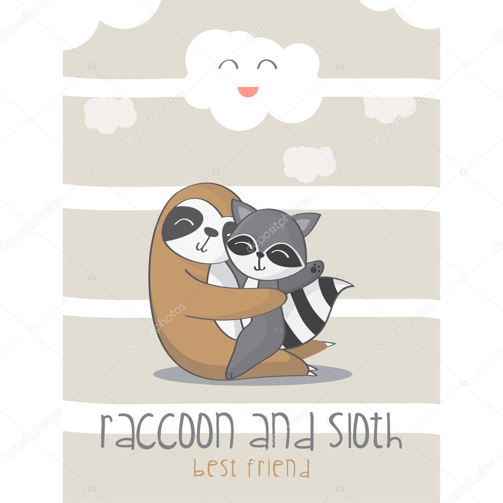 illust del mapache y del abrazo del perezoso, conveniente para la ...