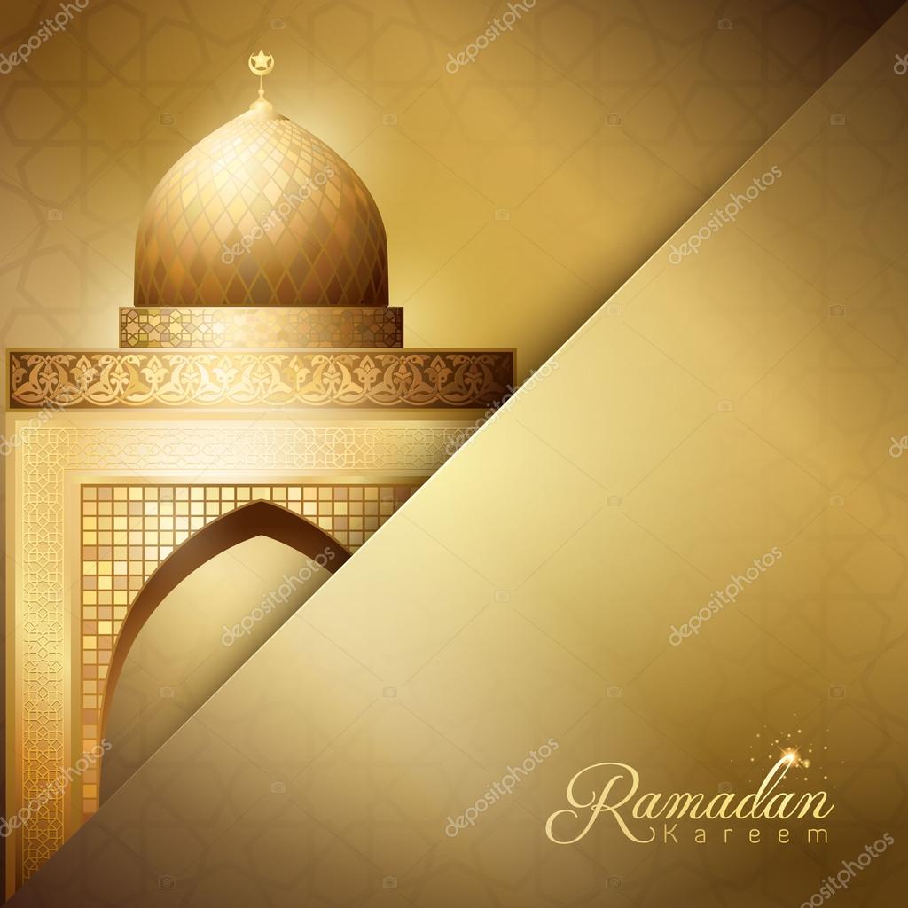 Gold Mosque illustration for Ramadan Kareem greeting background ...