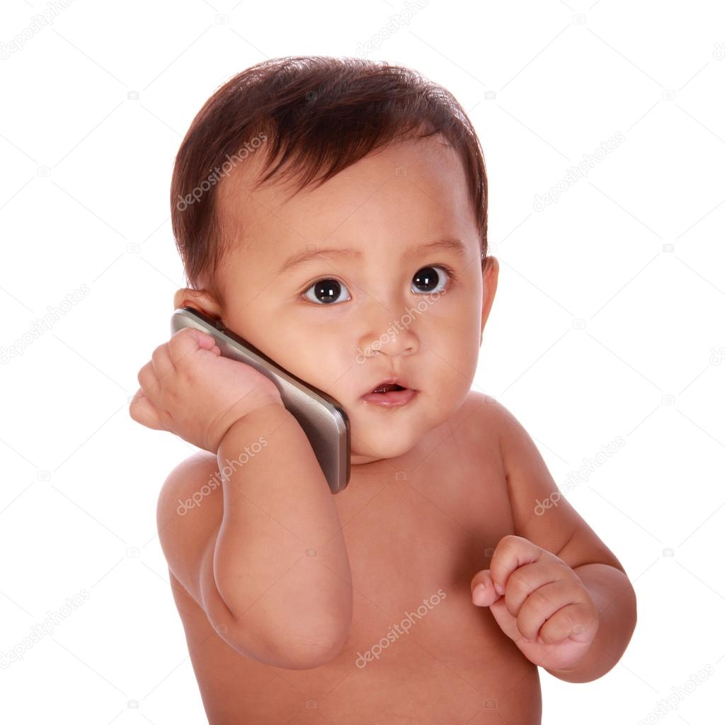 Cute baby make a phone call — Stock Photo © PepscoStudio #87763064