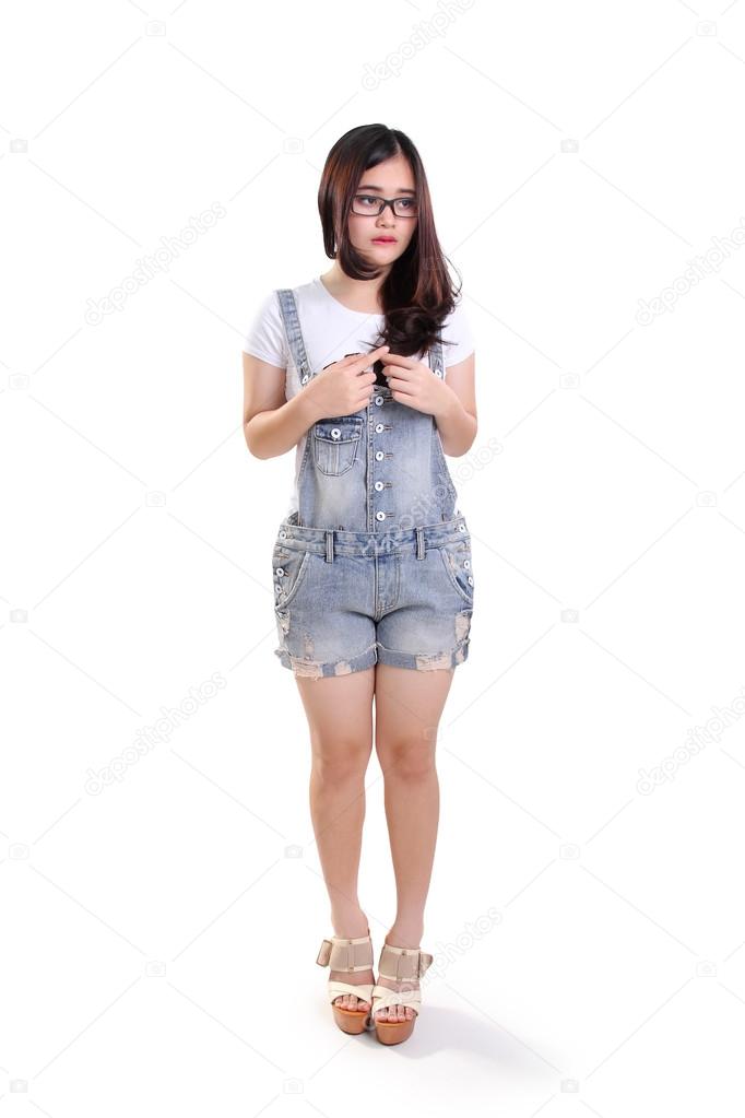 Shy nerd standing, full body isolated — Stock Photo © PepscoStudio ...