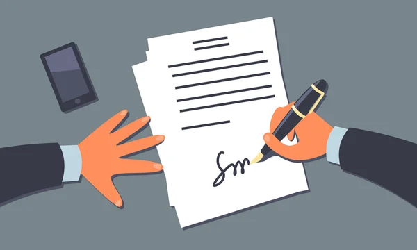 Hand with Pen Signing Document on Grey Background Stock Vector Image by ...