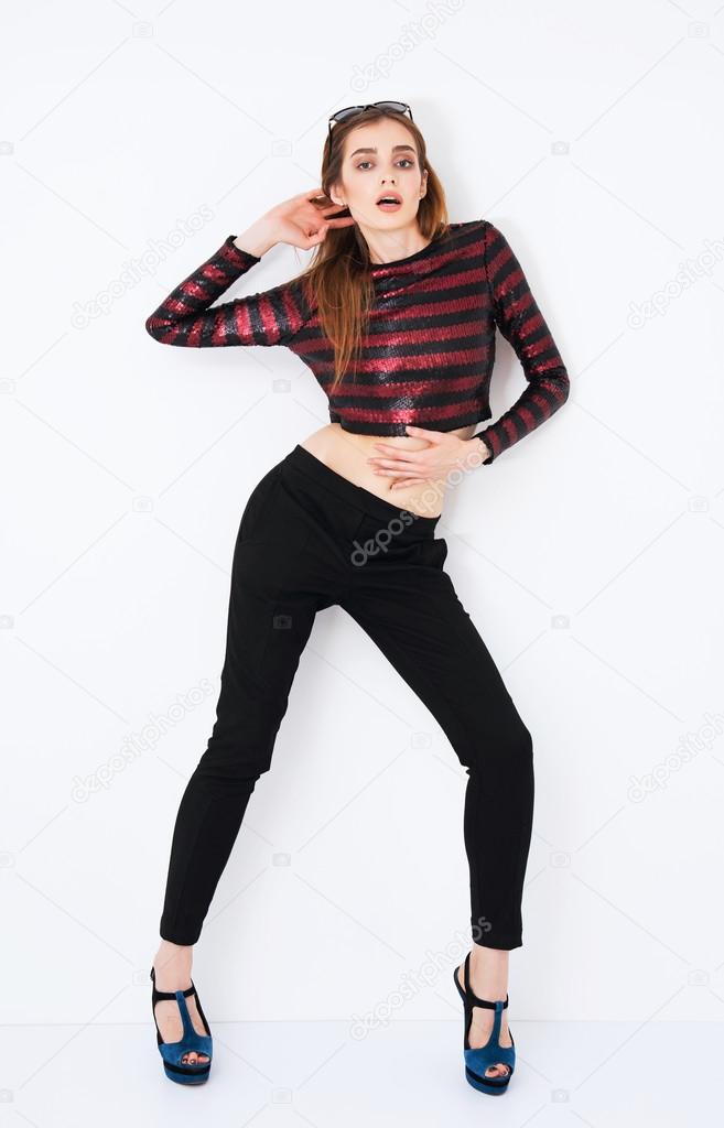 Model pose on white background in studio. — Stock Photo © Rattleray ...