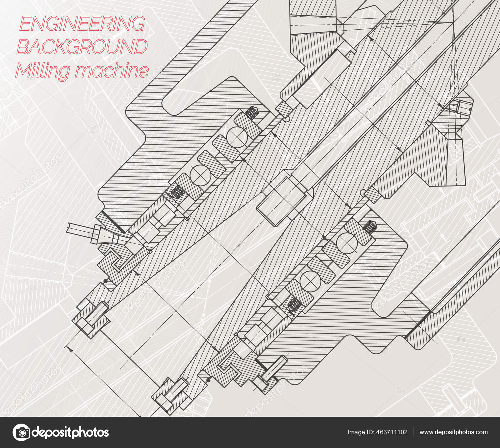 Mechanical Engineering Drawings Light Background Milling Machine ...
