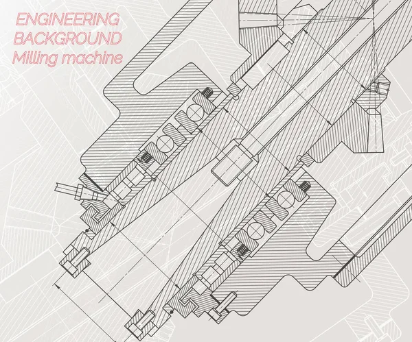 Mechanical engineering drawings on light background. Milling machine ...