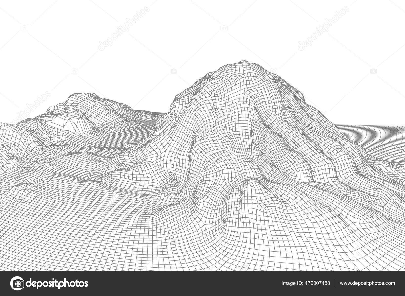 Abstract vector wireframe landscape background. 3D futuristic mesh ...