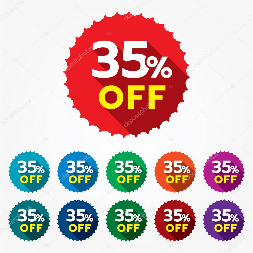 Plantilla descuento. 35% pegatina de descuento. 35% de descuento en la ...
