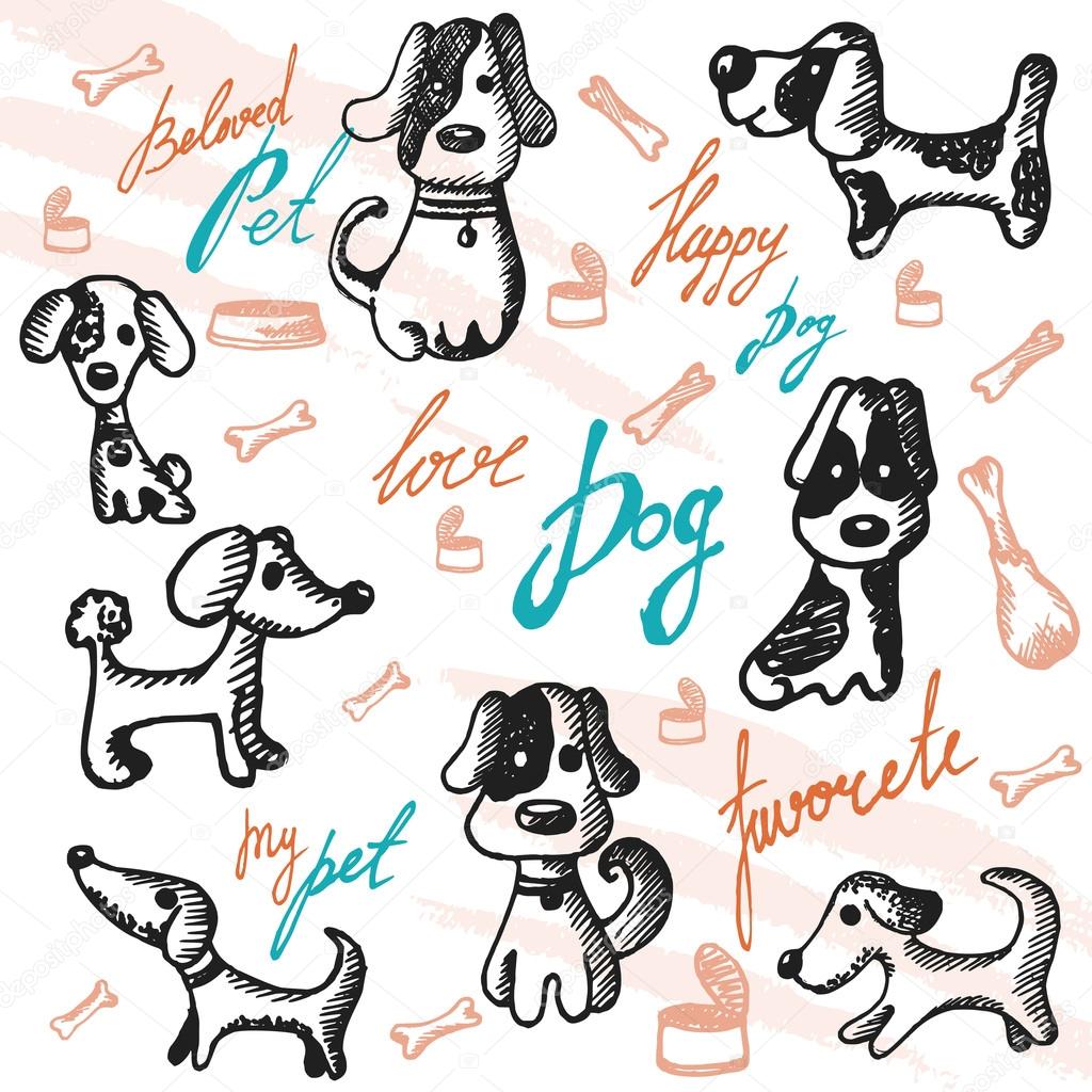 Hand-drawn doodles dogs set. Stock Vector by ©Lexver 77659500