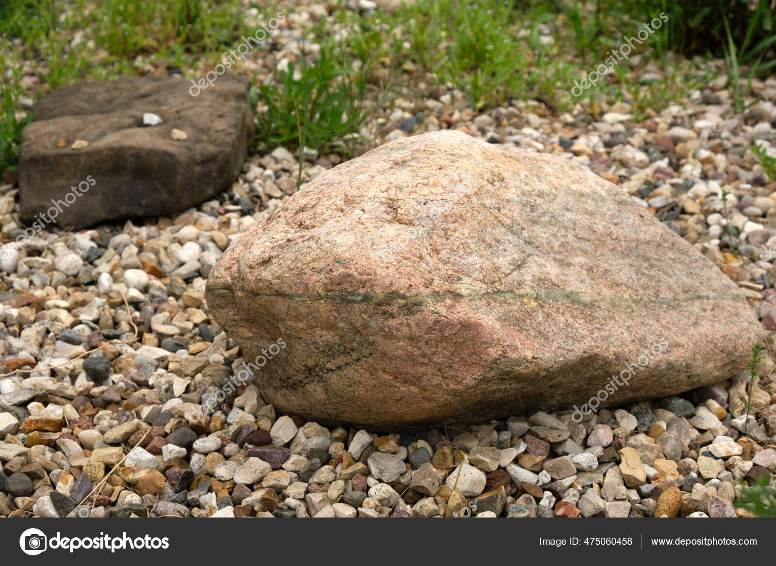 Big Granite Stone Laying Pebbles Japaneese Style Garden — Stock Photo ...