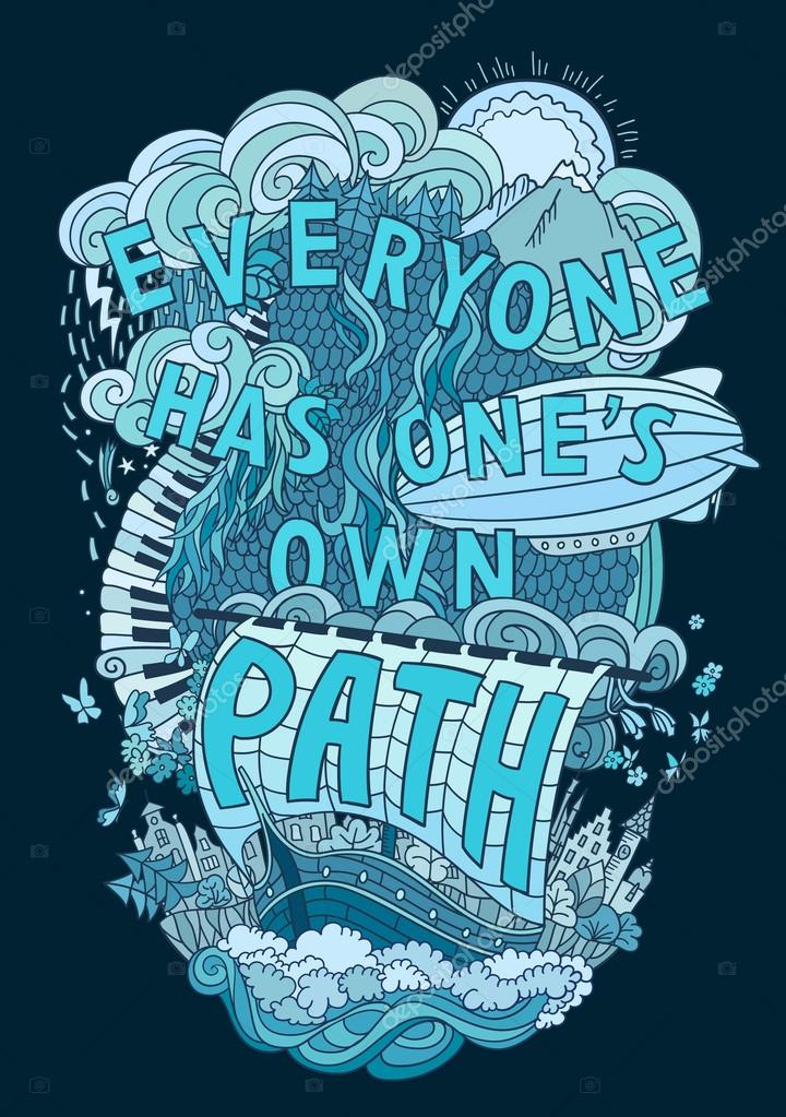 Beautiful phrase about life hand lettering and doodles elements ...