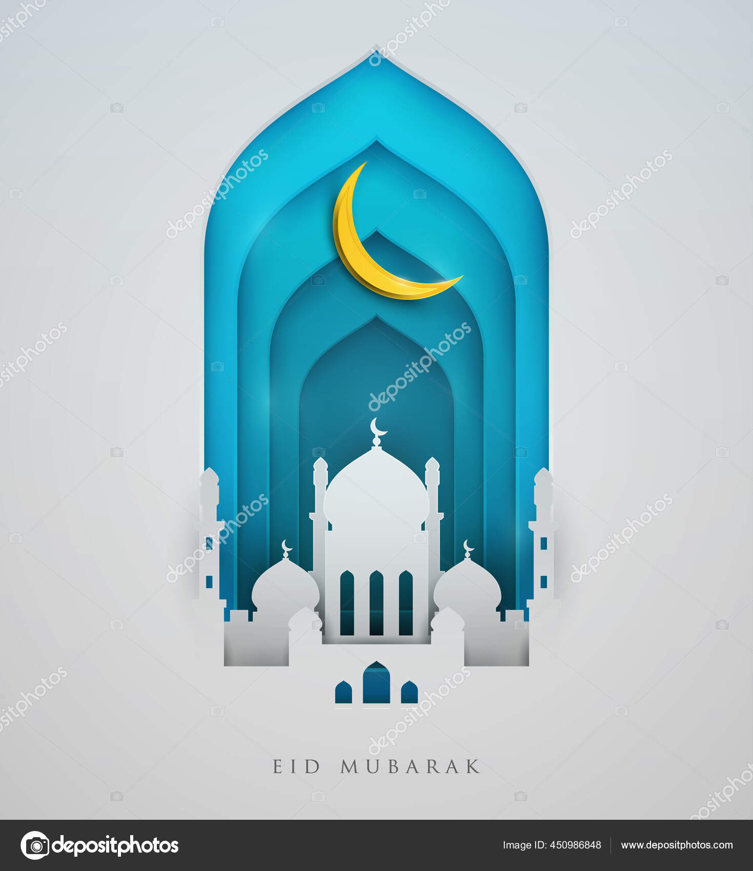 Islamic Beautiful Design Template Mosque Yellow Moon White Background ...