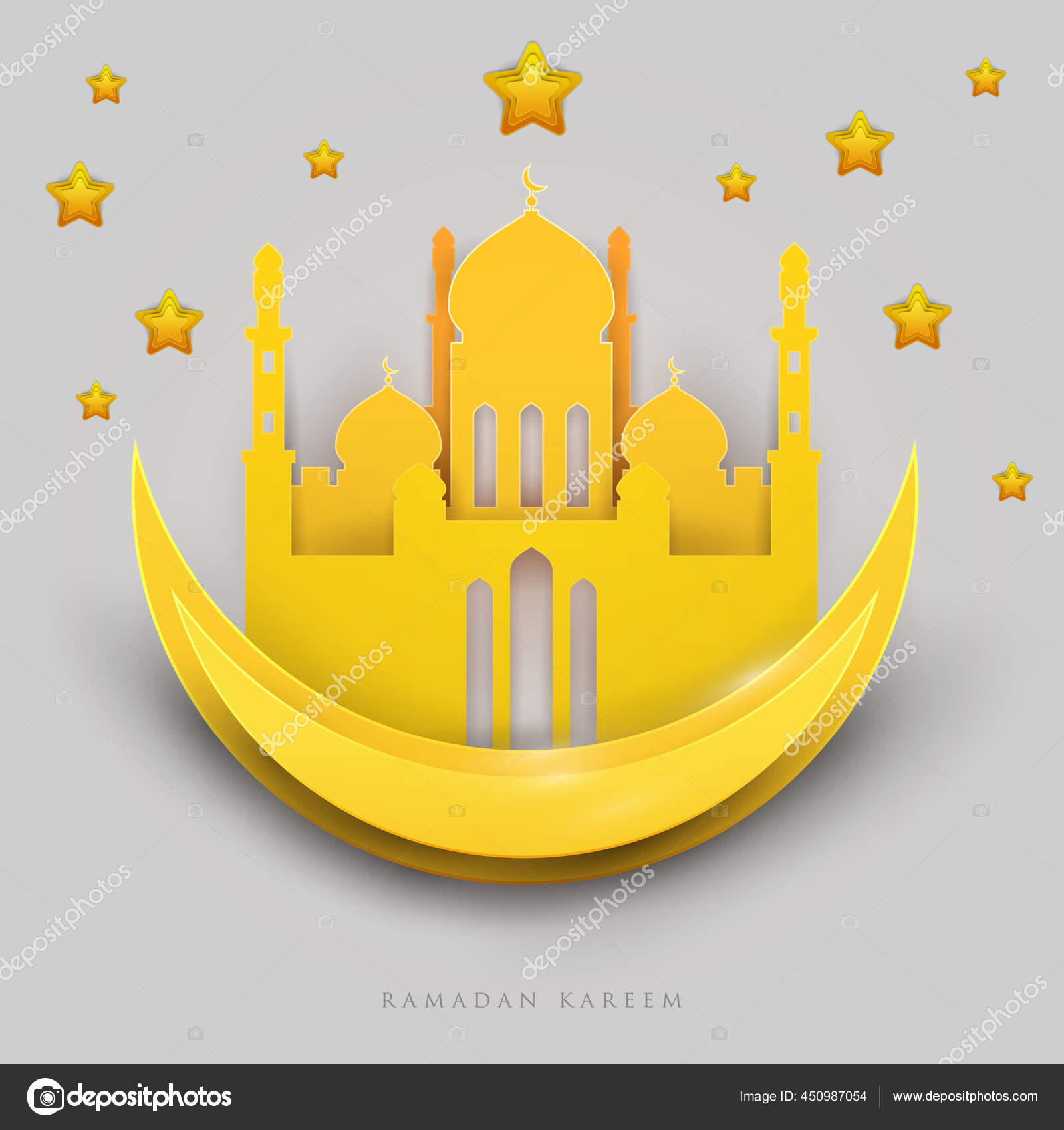 Islamic Beautiful Design Template Mosque Yellow Moon Stars White ...