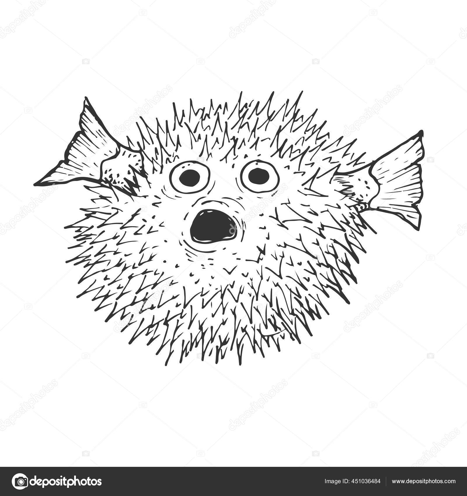 Cartoon Funny Sea Fish Hand Drawn Vintage Style Sketch Vector Stock ...