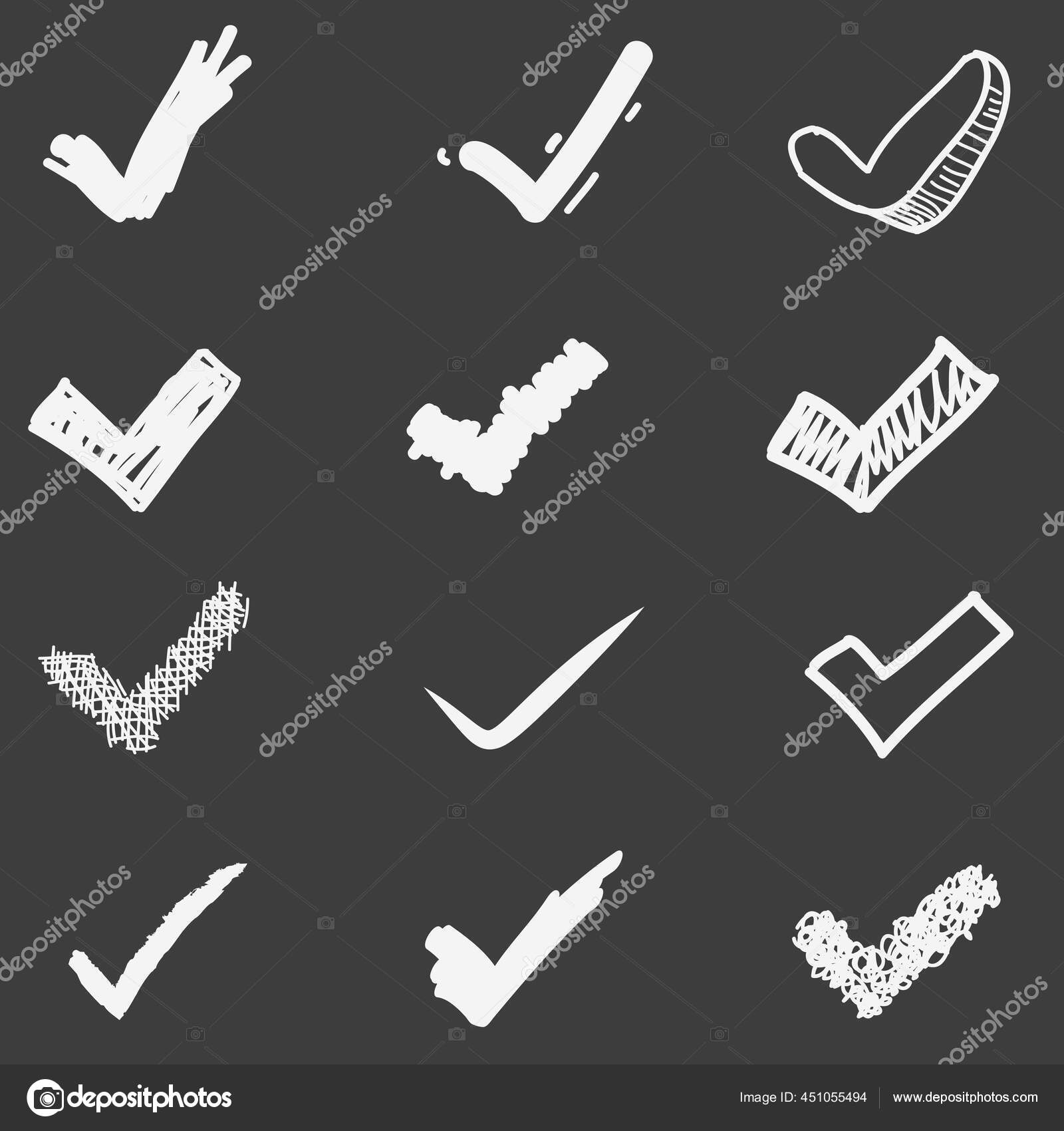 Conjunto Marcas Verificación Dibujadas Mano Lindo Dibujo Estilo Doodle ...