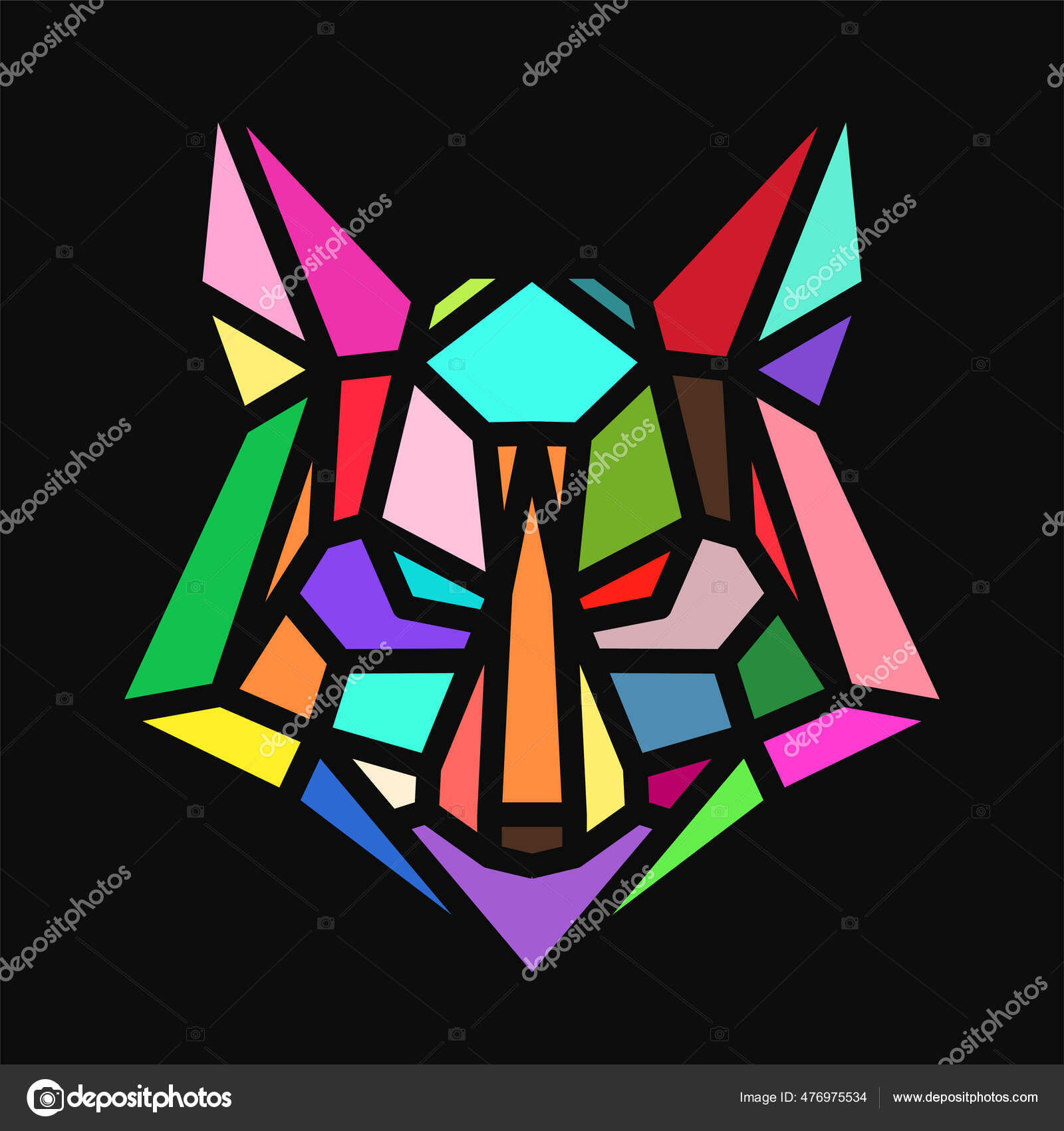 Silhouette Fox Wolf Head Lines Colorful Geometric Polygonal Style ...