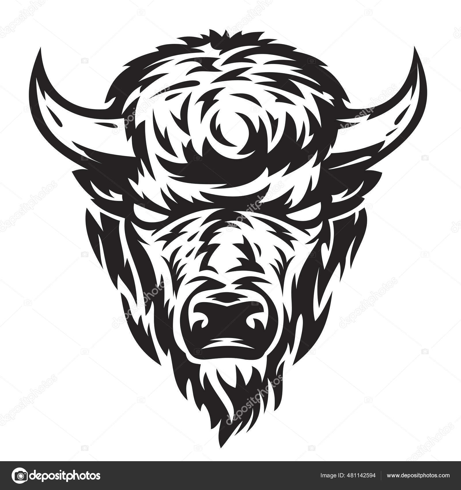 Buffalo Head Hand Drawn Sketch Monochrome Style Isolated White ...