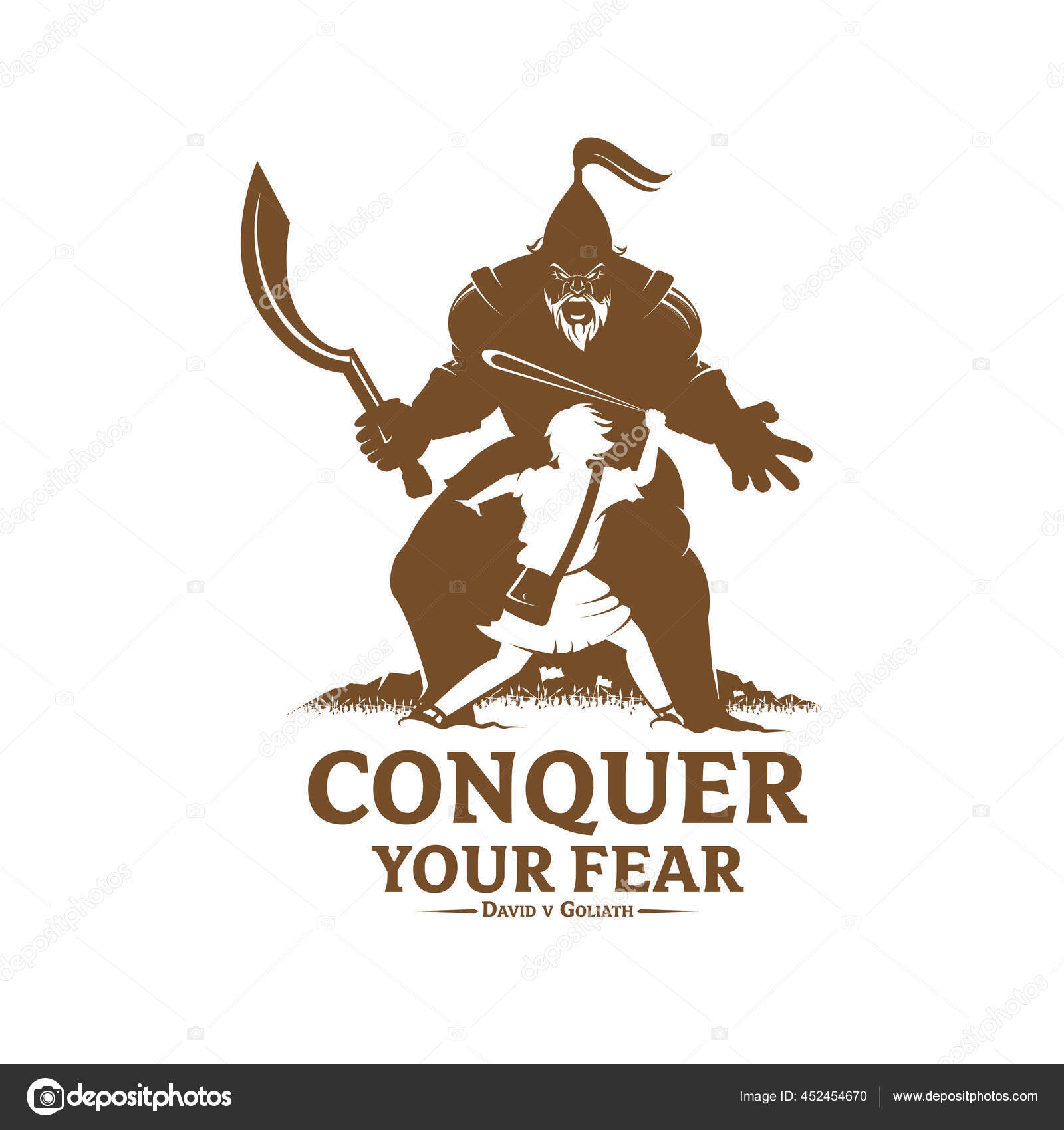 Conquer Your Fear David Goliath Concept Vector Illustration Monochrome ...
