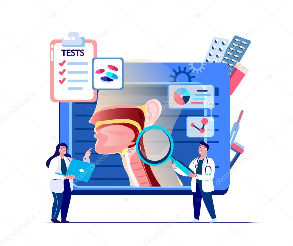 Otorrinolaringólogos Científicos examinan nariz inflamada, garganta ...