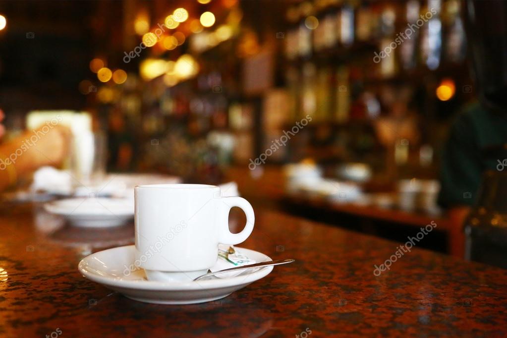 Coffee cup on bar counter — Stock Photo © toucanet #74014763