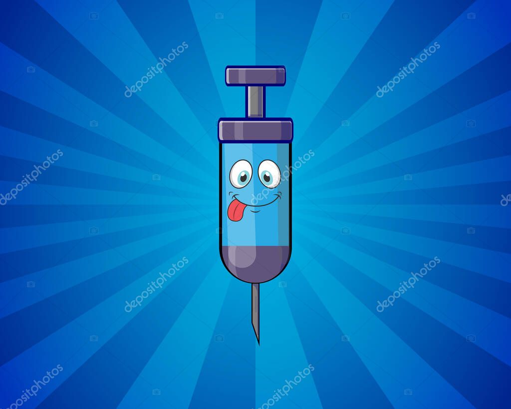 Ilustración de la jeringa lindo personaje de dibujos animados 2023