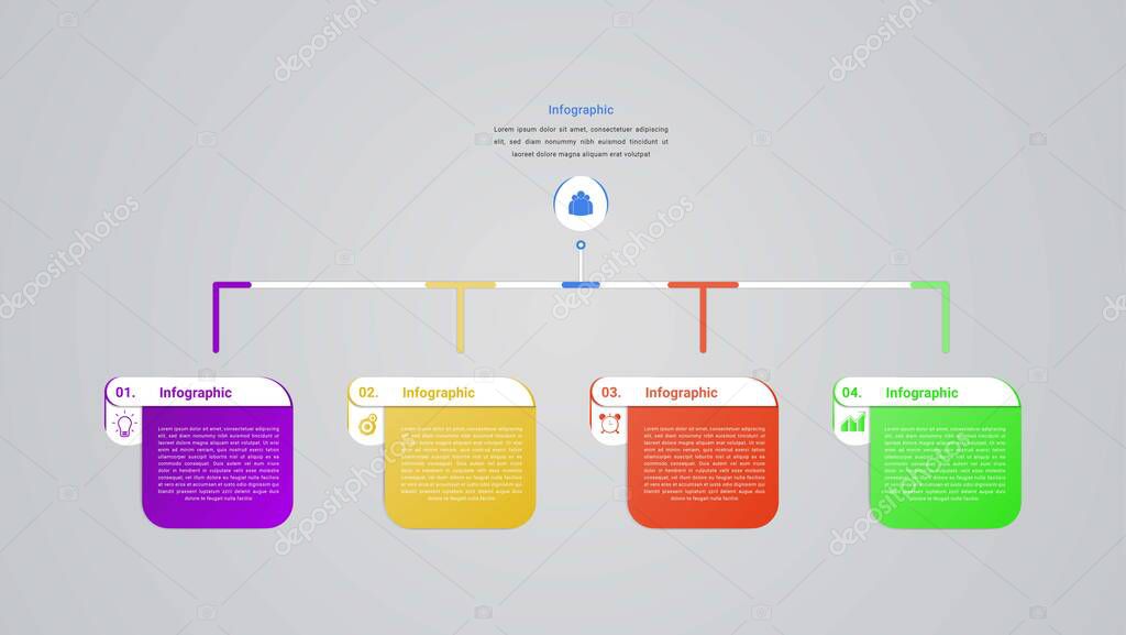 Colorido 4 Opciones de paso Diseño infográfico con iconos. Workflow ...