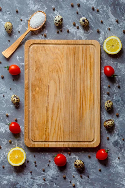 cutting board cooking vegetables spices layout copy space - Stock Image ...