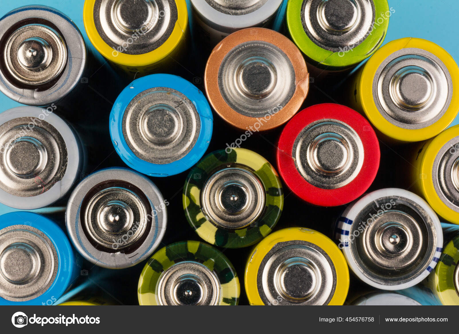 Composition Alkaline Batteries Blue Background Chemical Waste Top View ...