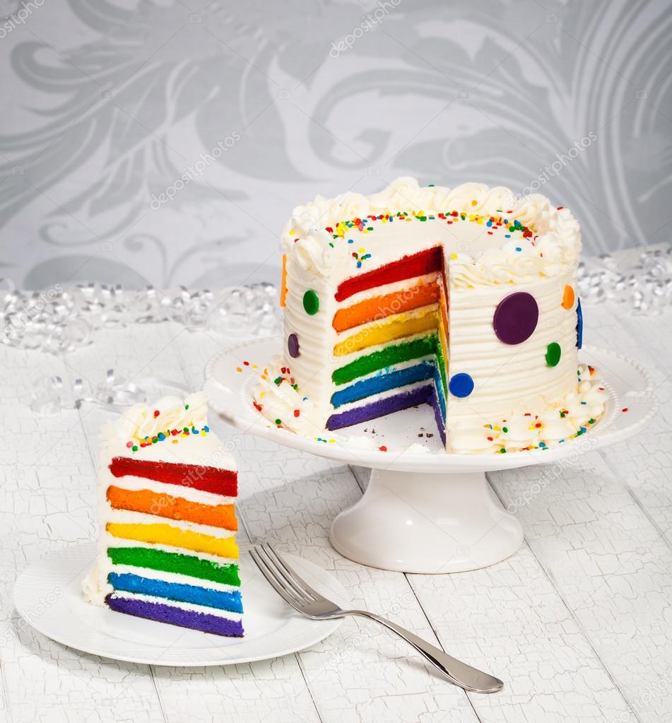 Colorful rainbow layered birthday cake. — Stock Photo © juliannafunk ...