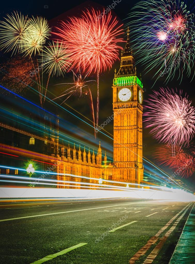 Big Ben At Night With Fireworks