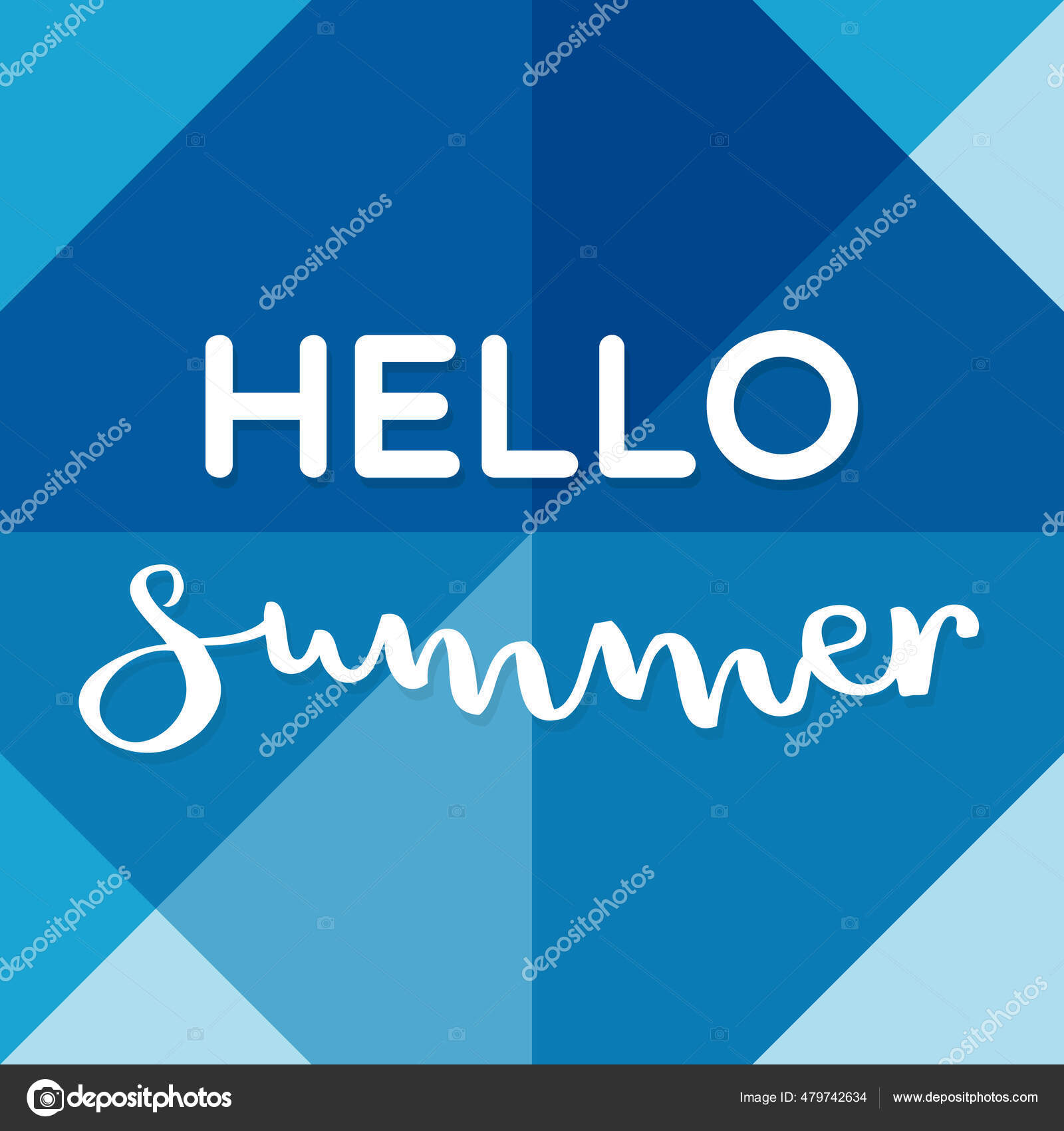 Hello Summer Lettering Blue Color Blocks Vector Illustration Minimal ...